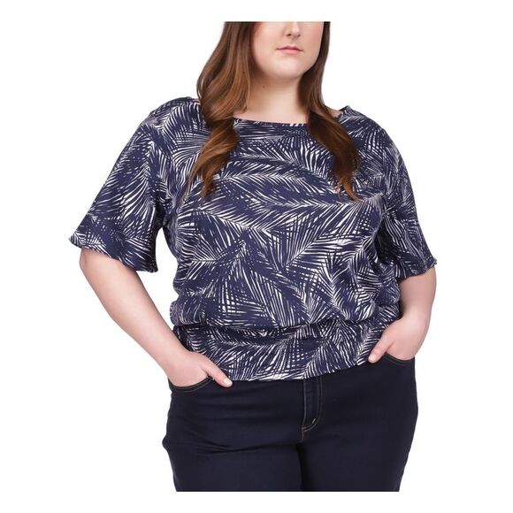 Michael Kors | Tops | Michael Kors Womens Navy Smocked Sheer Short Sleeve Crew Neck Top Plus X ...